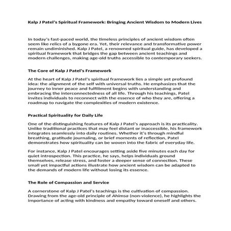 Kalp J Patel’s Spiritual Framework: Bringing Ancient Wisdom to Modern ...