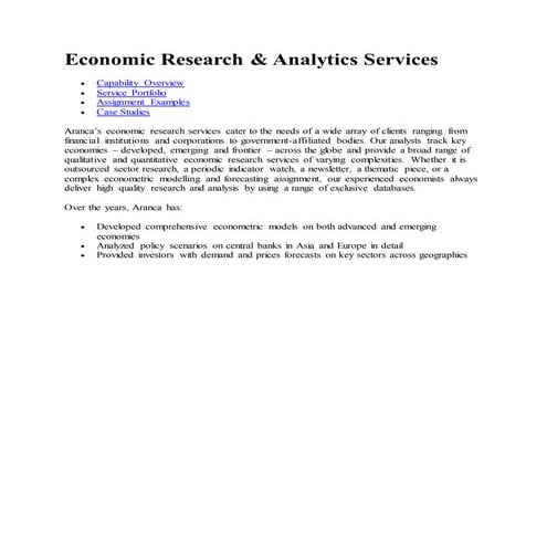 Economic Research Services & Solutions | Global Analytics Services ...