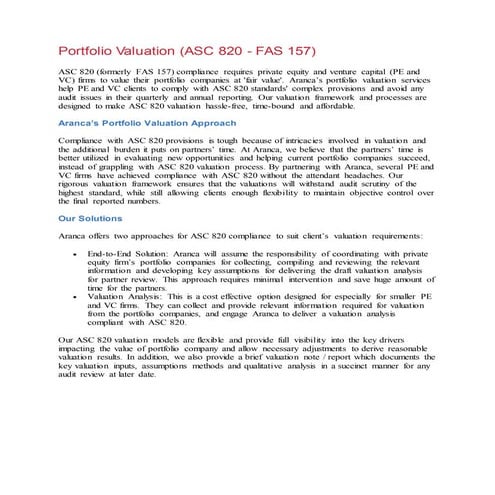 Aranca | Portfolio Valuation (ASC 820 - FAS 157) & Advisory Services | DOCX