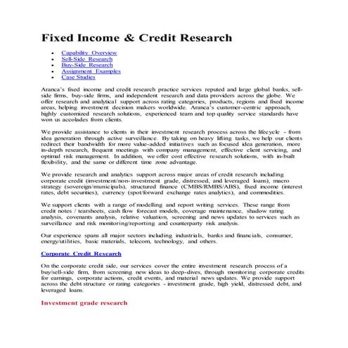 Fixed Income & Credit Research Services | Customized Research Solutions ...