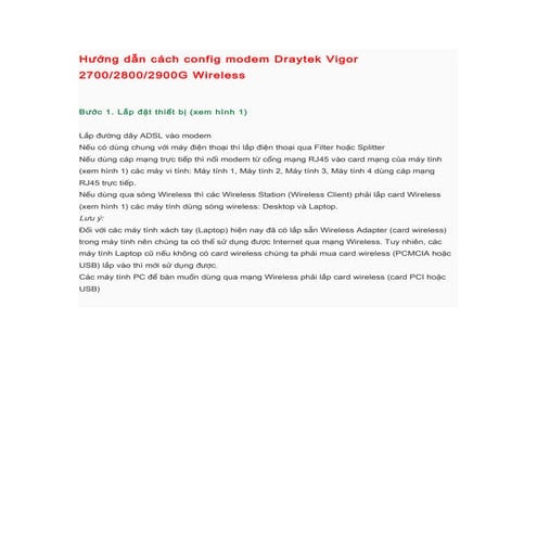 Hướng dẫn cách config modem Draytek Vigor 2700/2800/2900G Wireless | DOC