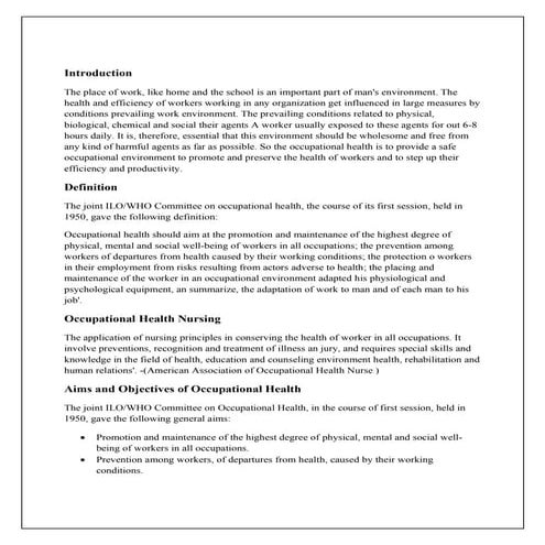 new occupational health.pdf for third year GNM students | PDF