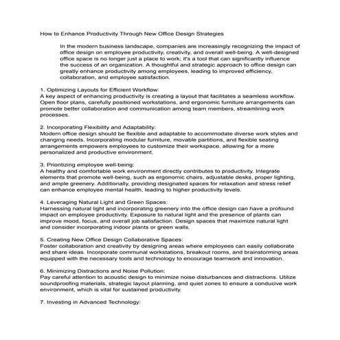 How to Enhance Productivity Through New Office Design Strategies | PDF