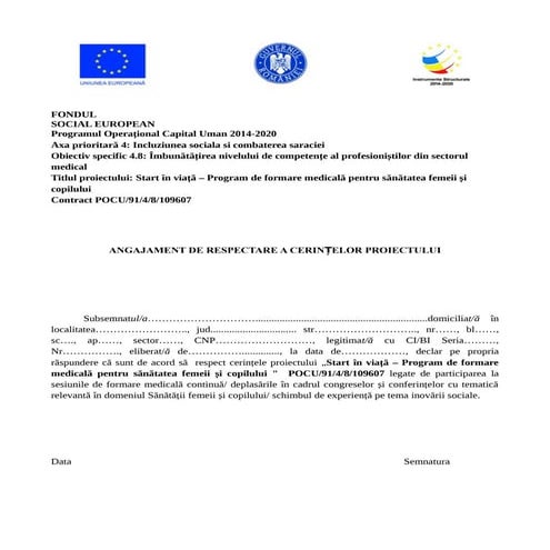 Angajament de respectare a cerințelor proiectului | ODT