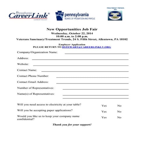 New Opportunities Job Fair application sheet | PDF