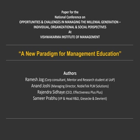 New Paradigm In Management Education V1.3 | PPT