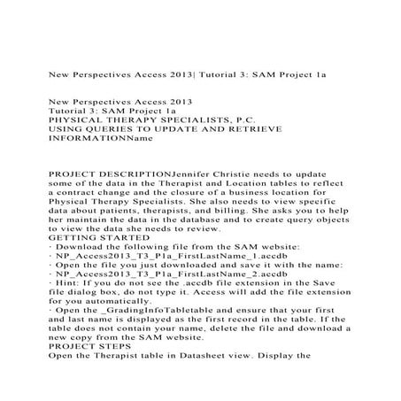 New Perspectives Access 2013 Tutorial 3 SAM Project 1a.docx