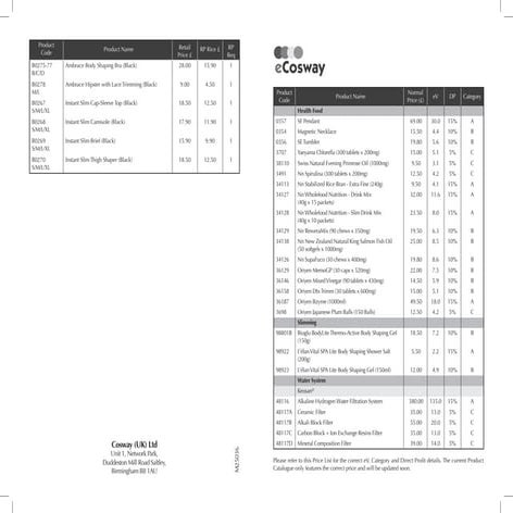 eCosway UK - Latest Price List (effective August 1st, 2011) | PDF