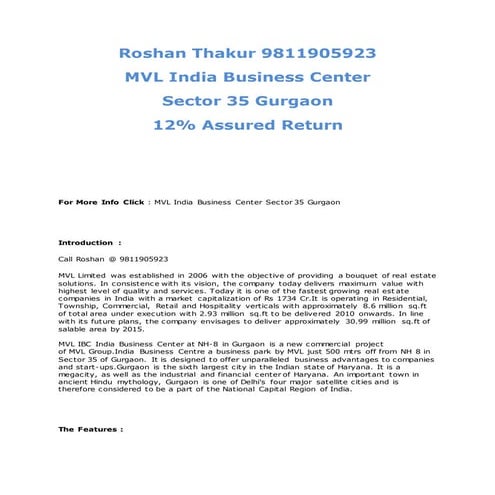New commercial project with 12 % assured return mvl ibc sector 35 ...