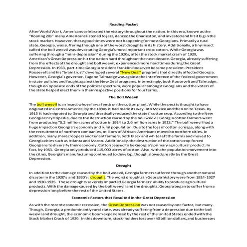 Post World I-The New Deal Reading Packet | PDF