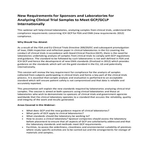 New requirements for sponsors and laboratories for analyzing clinical ...