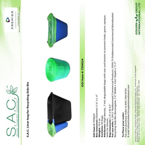 New S.A.C. liner bag for desk side recycling side bin | PDF