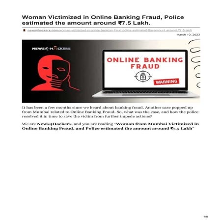 Woman Victimized in Online Banking Fraud, Police estimated the amount ...