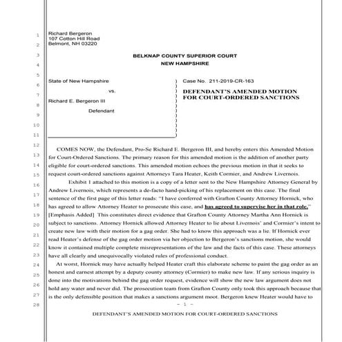 Motion For Sanctions Against Andrew Livernois, Keith Cormier,Tara Heater and Martha Ann Hornick ...