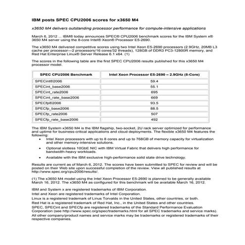 IBM posts SPEC CPU2006 scores for x3650 M4 | PDF