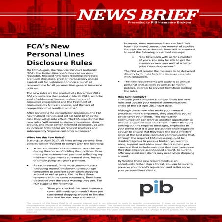News brief fca's new personal lines disclosure rules | PDF