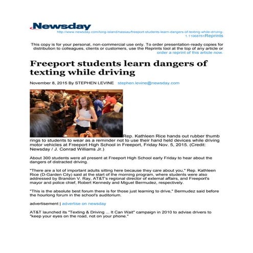 Newsday- Nov 8. Freeport students learn dangers of texting while ...