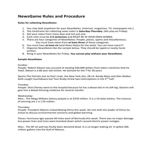News game rules and procedure | DOCX
