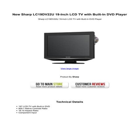New sharp lc19 dv22u 19 inch lcd tv with built-in dvd player | PDF