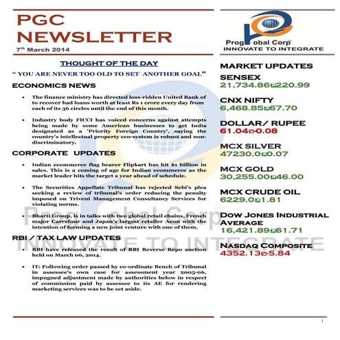 PGC NEWSLETTER 7th March 2014 | PDF | Commodities | Economy