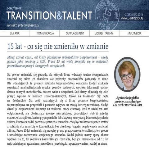 TRANSITION&TALENT - NEWSLETTER LHH DBM POLSKA - CZERWIEC 2016 | PPT