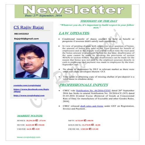 Newsletter dated 27th September, 2016 | PDF