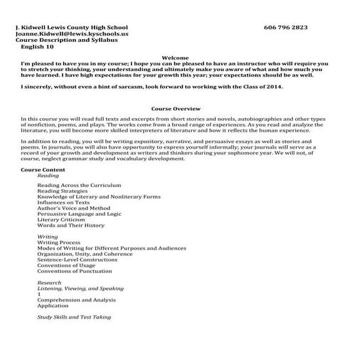 English II Syllabus | DOC