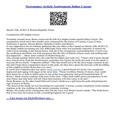 Newspaper Article Assignment Julius Caesar | PDF