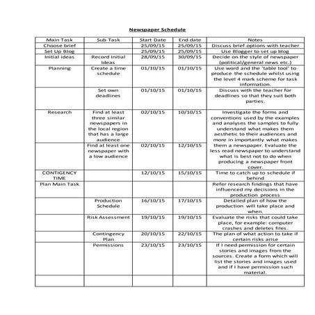 Newspaper schedule | DOCX