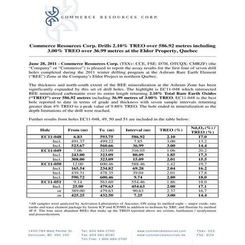 News Release: 2.1% TREO Over 586.92m at Eldor Rare Earth Project | PDF