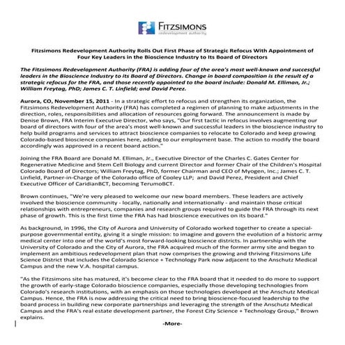 Fitzsimons Redevelopment Authority Rolls Out First Phase of Strategic ...