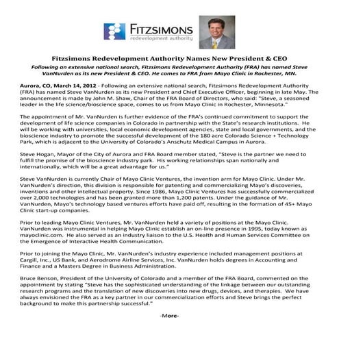 Colorado\'s Fitzsimons Redevelopment Authority Names New President ...