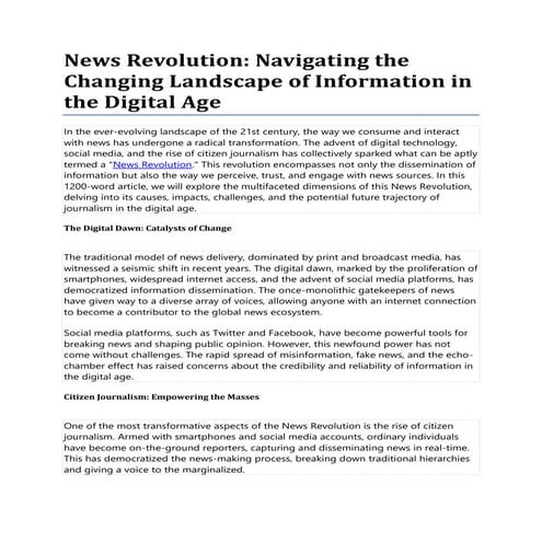 News Revolution: Navigating the Changing Landscape of Information in ...