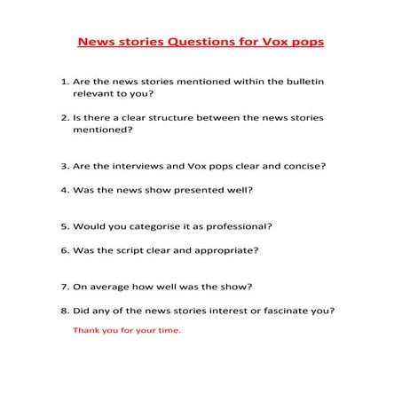 News stories questions for vox pops | PDF