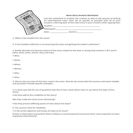 News story analysis worksheet | PDF