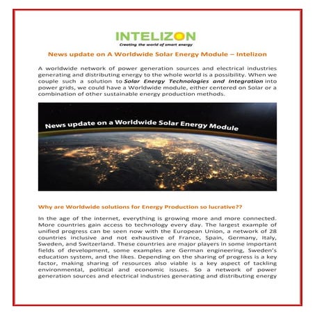 News update on A Worldwide Solar Energy Module – Intelizon | PDF ...