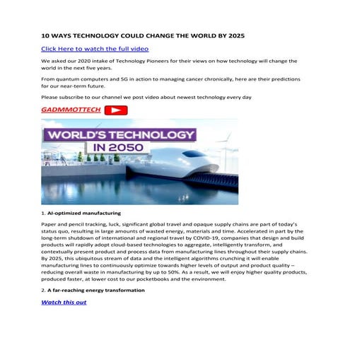 How technology could change the world in 2050 | PDF