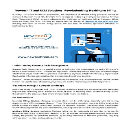 Newtech IT and RCM Solutions Revolutionizing Healthcare Billing | PDF