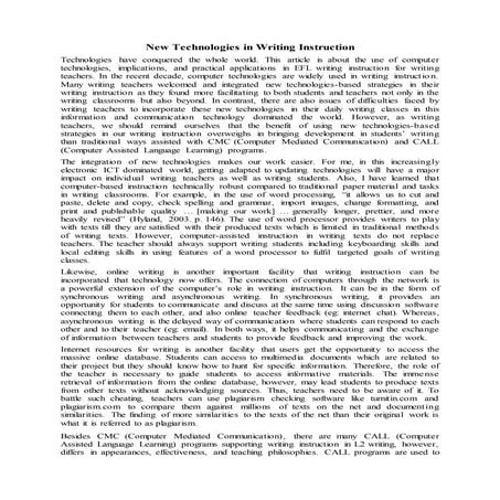 New technologies in writing instruction | DOCX | Internet | Computing