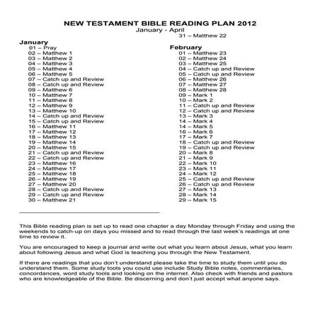New Testament Bible Reading Plan 2012 Jan-April (A4) | DOC ...