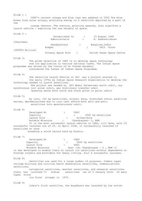 Indian space research organisation (ISRO) | PPT