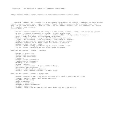 Trecical for Benign Essential Tremor Treatment | TXT