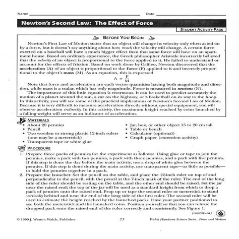 Newton's Second Law - The Effect of Force | PDF | Physics | Science