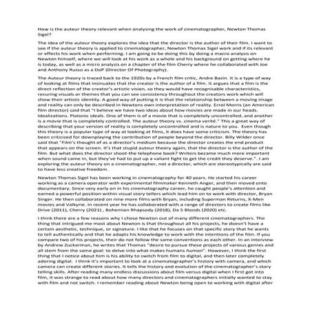 Auteur Theory & Cinematographer Newton Sigel | PDF