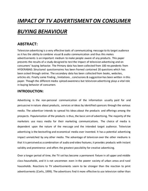 Impact of advertising on consumer buying behavior | PPTX