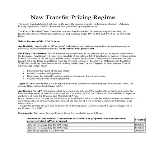 New transfer pricing regime | DOCX