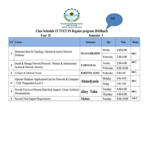 New update Class Schedule IT TVET IN Regular program 2016.docx