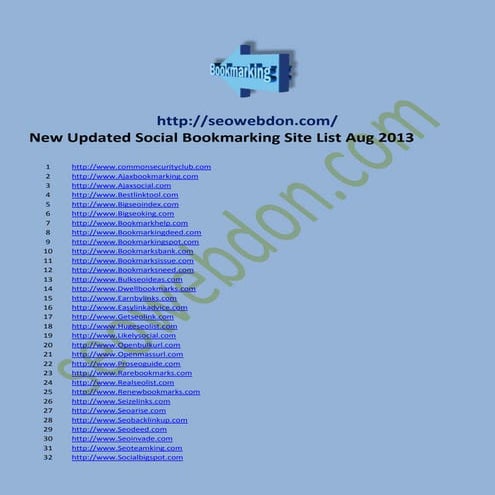 New updated social bookmarking site list Aug 2013 | DOCX | Social ...