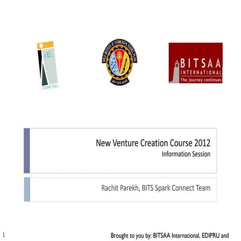 New Venture Course (NVC) by BITS Pilani | PPT | Startups | Business