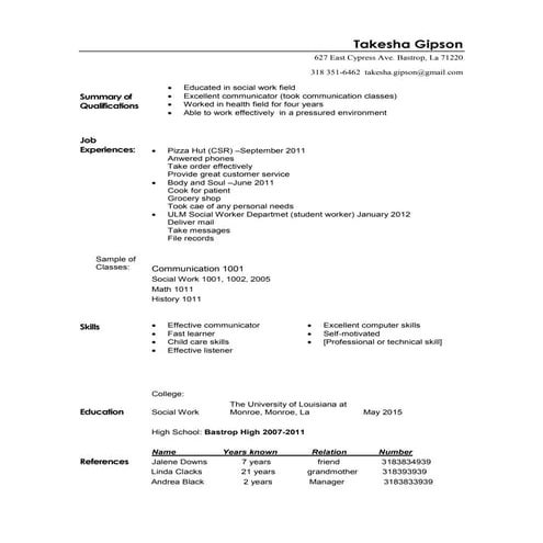 Takesha's Life Summary | DOCX